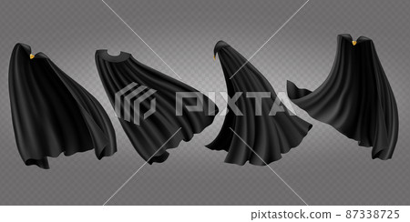 Black cloaks, capes side, back and front view set - Stock Illustration ...