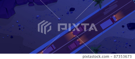 Night road with cars top view, two lane highway-插圖素材 [87353673] - PIXTA圖庫