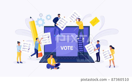 Voting online concept. People putting vote... - Stock Illustration ...