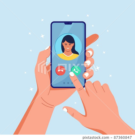 Woman receiving incoming call on telephone... - Stock Illustration ...