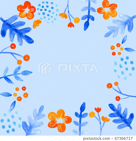 Blue and orange flower frame - Stock Illustration [87366717] - PIXTA