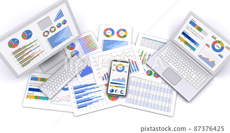 A bird's-eye view of computer devices, business... - Stock Illustration ...