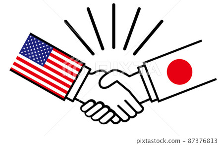 The United States and Japan shake hands with... - Stock Illustration ...