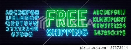 Free shipping neon sign on brick wall background - Stock Illustration ...