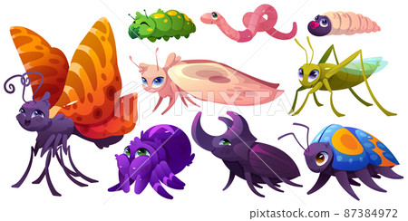Cute insect characters, butterfly, spider, beetles-插圖素材 [87384972 ...