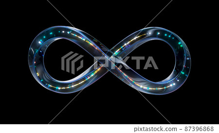 3d render Glass Infinity symbol with neon in... - Stock Illustration ...