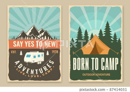 Set of camping retro posters. Vector... - Stock Illustration [87414031 ...