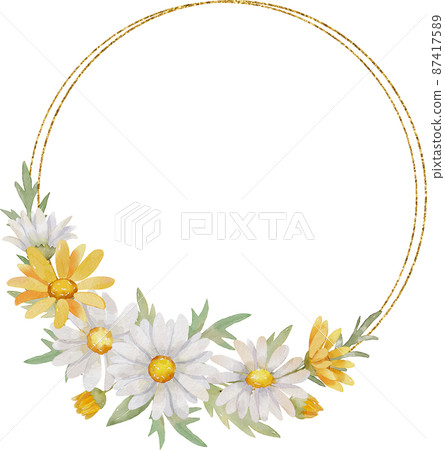 Watercolor daisy flower frame - Stock Illustration [87417589] - PIXTA
