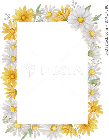 Watercolor daisy flower frame - Stock Illustration [87417596] - PIXTA