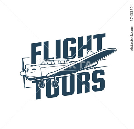 Flight tours vector icon with retro plane,... - Stock Illustration ...