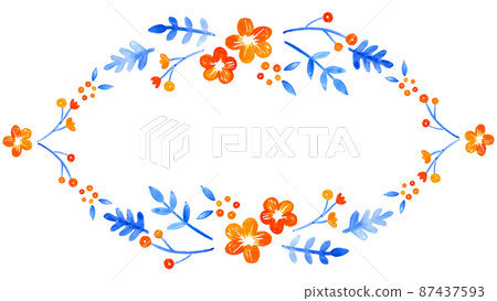 Blue and orange white background flower frame - Stock Illustration ...