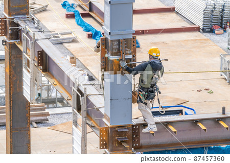Steel work, column joints, erection pieces,... - Stock Photo [87457360 ...