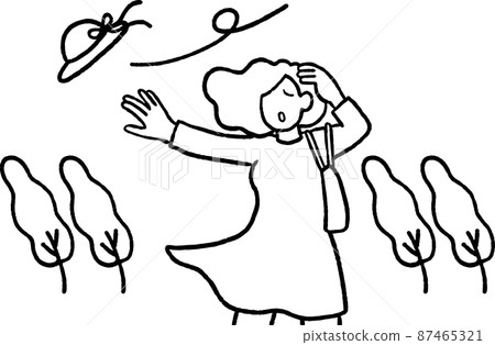 Illustration of a woman whose hat is blown off... - Stock Illustration ...