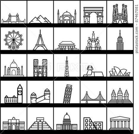 Outline simplicity drawing of world's landmark... - Stock Illustration ...