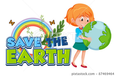 Save The Earth banner with two girls holding... - Stock Illustration ...