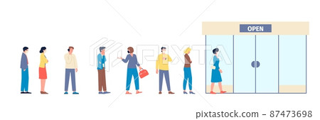 People waiting line. Long row customers want to... - Stock Illustration ...