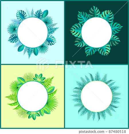 Banners Templates with Tropical Plants Leaves Set - Stock Illustration ...