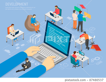 Programming Development Poster with Code in Laptop - Stock Illustration ...