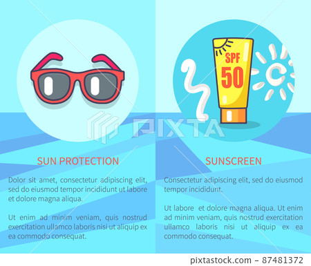 Set of Sun Protection and Sunscreen Posters - Stock Illustration ...