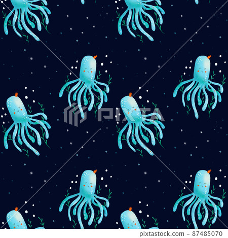 Seamless pattern. Cute sea octopus princess... - Stock Illustration ...