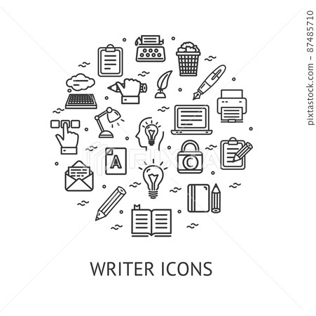 Writer Sign Round Design Template Black Thin... - Stock Illustration ...