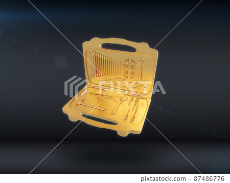 Gold instruments isolated a dark background. 3d... - Stock Illustration ...