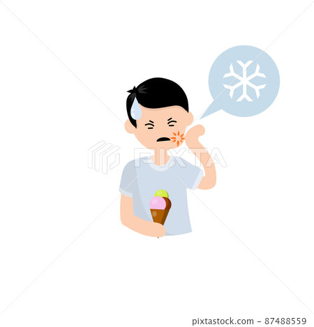 Tooth sensitivity. Man and ice cream. Pain in...-插圖素材 [87488559] - PIXTA圖庫