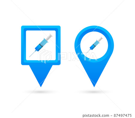 Map pointer with vaccine. Pin Point Syringe.... - Stock Illustration ...