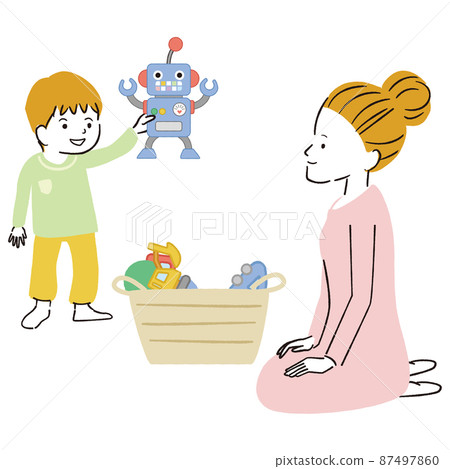 Line art color illustration Mother watching over - Stock Illustration ...