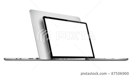 Two opened laptops back to back isolated on a... - Stock Illustration ...