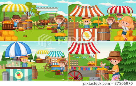 Flea market scene in cartoon style - Stock Illustration [87506970] - PIXTA