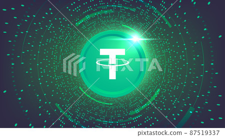 Tether or USDT coin with crypto currency themed... - Stock Illustration ...