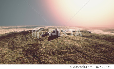 big sand stone and green grass hill background - Stock Illustration ...