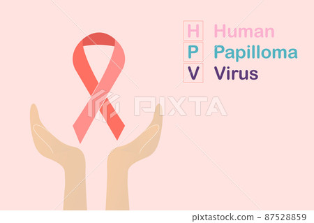 HPV (Human Papillomavirus) Two hand and ribbon... - Stock Illustration ...