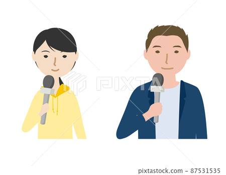 Reporters holding a microphone in winter... - Stock Illustration ...