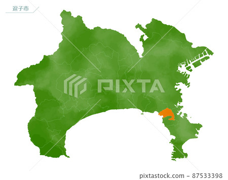 Watercolor-style map Zushi City, Kanagawa... - Stock Illustration ...