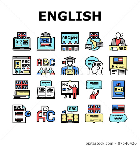 English Language Learn At School Icons Set Vector - Stock Illustration ...