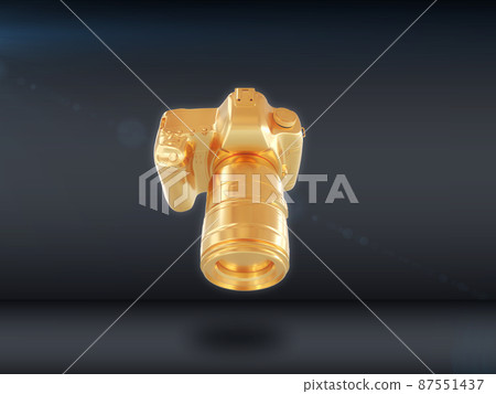 A golden camera on a dark background. 3D render - Stock Illustration ...