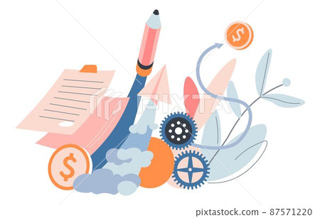 Startup and business development, money and gear - Stock Illustration ...