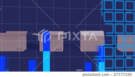 Image of data processing and cartons on blue... - Stock Illustration ...