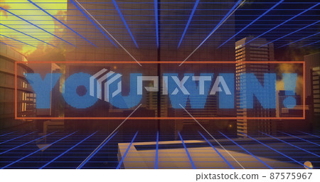 Image of thank you over metaverse skyscrapers... - Stock Illustration ...