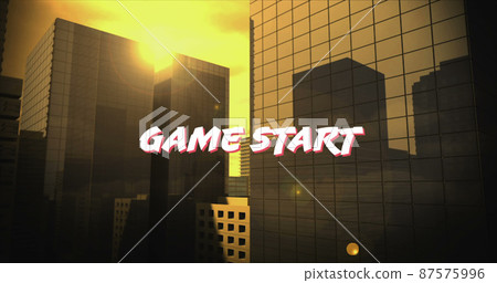 Image of game start over cityscape in yellow - Stock Illustration ...