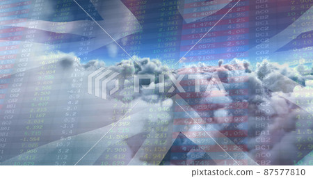Image of data processing over clouds and flag... - Stock Illustration ...