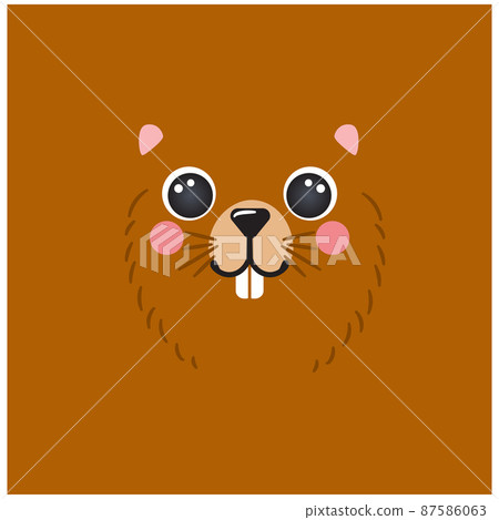 Cute beaver portrait square smiley head cartoon...-插圖素材 [87586063 ...