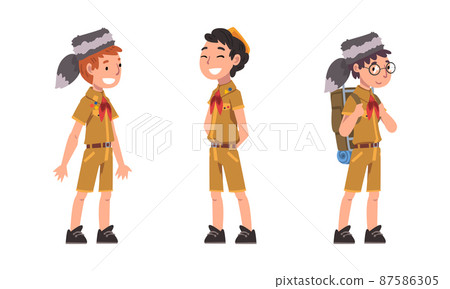 Scouting children set. Cheerful boys in... - Stock Illustration ...
