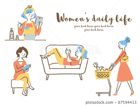 Women's daily life_set_color - Stock Illustration [87594413] - PIXTA