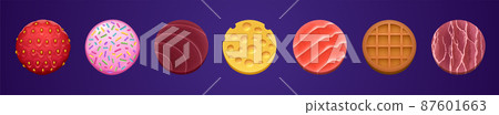 Game ui food app icons, cartoon round buttons set - Stock Illustration ...