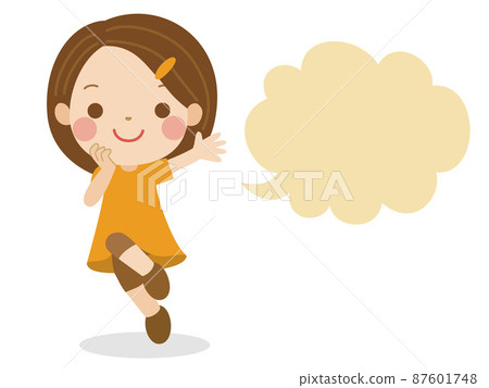 A cute girl running while waving her hand and a... - Stock Illustration ...