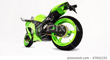 3d green super sports motorbike on white... - Stock Illustration ...
