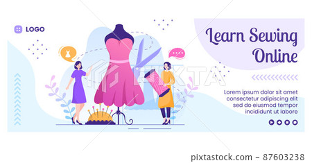 Sewing or Tailor Classes Cover Template Flat... - Stock Illustration ...